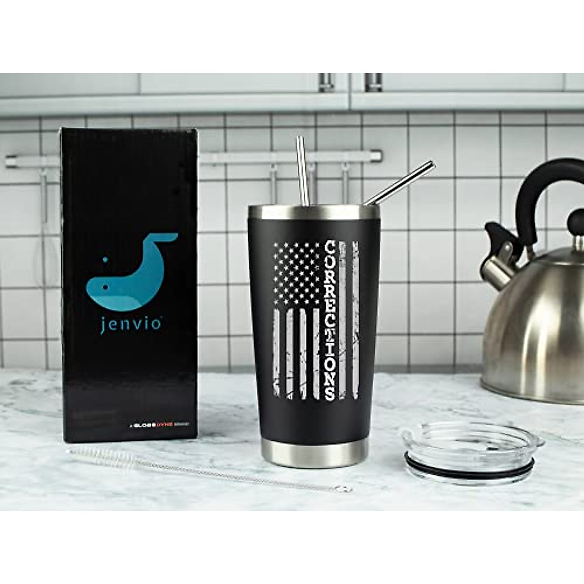 JENVIO Correctional Officer Gifts - 20 Ounce Stainless Steel Hot/Cold Travel Tumbler/Mug with lid and 2 straws for Coffee Cup - Fathers Day Corrections Accessories | Prison Guard Gift