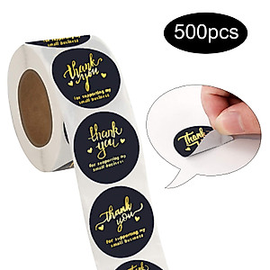 1.5" Thank You Stickers Roll,Thank You for Supporting Our Small Businessï¼Œ4 Designsï¼ŒRound Gold Foil Adhesive Labels of Black,500 Business Labels for Sealing, Handmade Goods & Small Business Owners