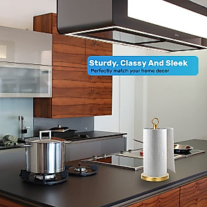 Gold Paper Towel Holder Countertop, Stainless Steel Heavy Base, Paper Towel Rack, Paper Towel Holder Stand, Ripping Paper Towel Off One-Handed, No Wobbly (Brushed Gold)