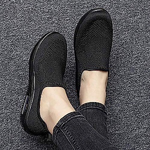 VARSKARC Women's Breathable Casual Air Cushion Slip-on Shoes Walking Running Athletic Sport Shoes Black