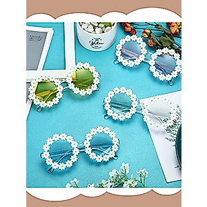 8 Pairs Daisy Sunglasses Disco Festival Sunglasses Fun Flower Sunglasses for Women Retro Floral Round Shape Sunglasses (Multi Colors)