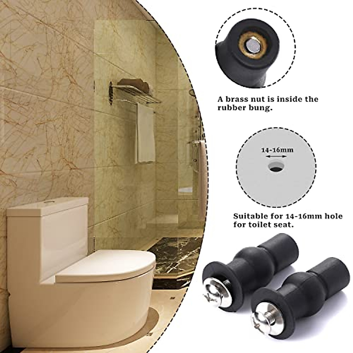 Toilet Seat Bolts,6 Pcs Toilet Seat Screws Toilet Seat Expanding Rubber Bolts for Top Fix Fixing Seats Toilet Seat Fittings Toilet Seat Hinges Toilet Lid Fixings Fixtures