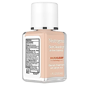 Neutrogena SkinClearing Oil-Free Acne and Blemish Fighting Liquid Foundation with Salicylic Acid Acne Medicine, Shine Controlling, for Acne Prone Skin, 90 Warm Beige, 1 fl. oz