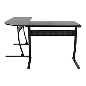 L-Shaped Computer Gaming Desk, 54.3'' Corner Writing Table Workstation Multipurpose Space-saving Study Laptop Table with Wide Desktop & Sturdy Metal Legs for Home Office Bedroom, Easy Assembly, Black
