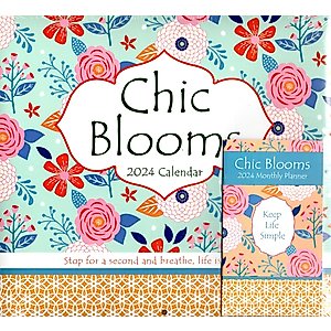 Chic Blooms - 2024 12-Month Wall Calendar + Pocket Planner (Pack of 2)