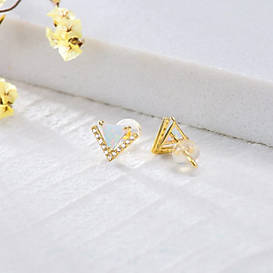 14K Real Solid Gold Triangle Opal Stud Earrings for Women Gifts Screw Back Opal Earrings 10mm Gold stud Earrings Opal Jewelry