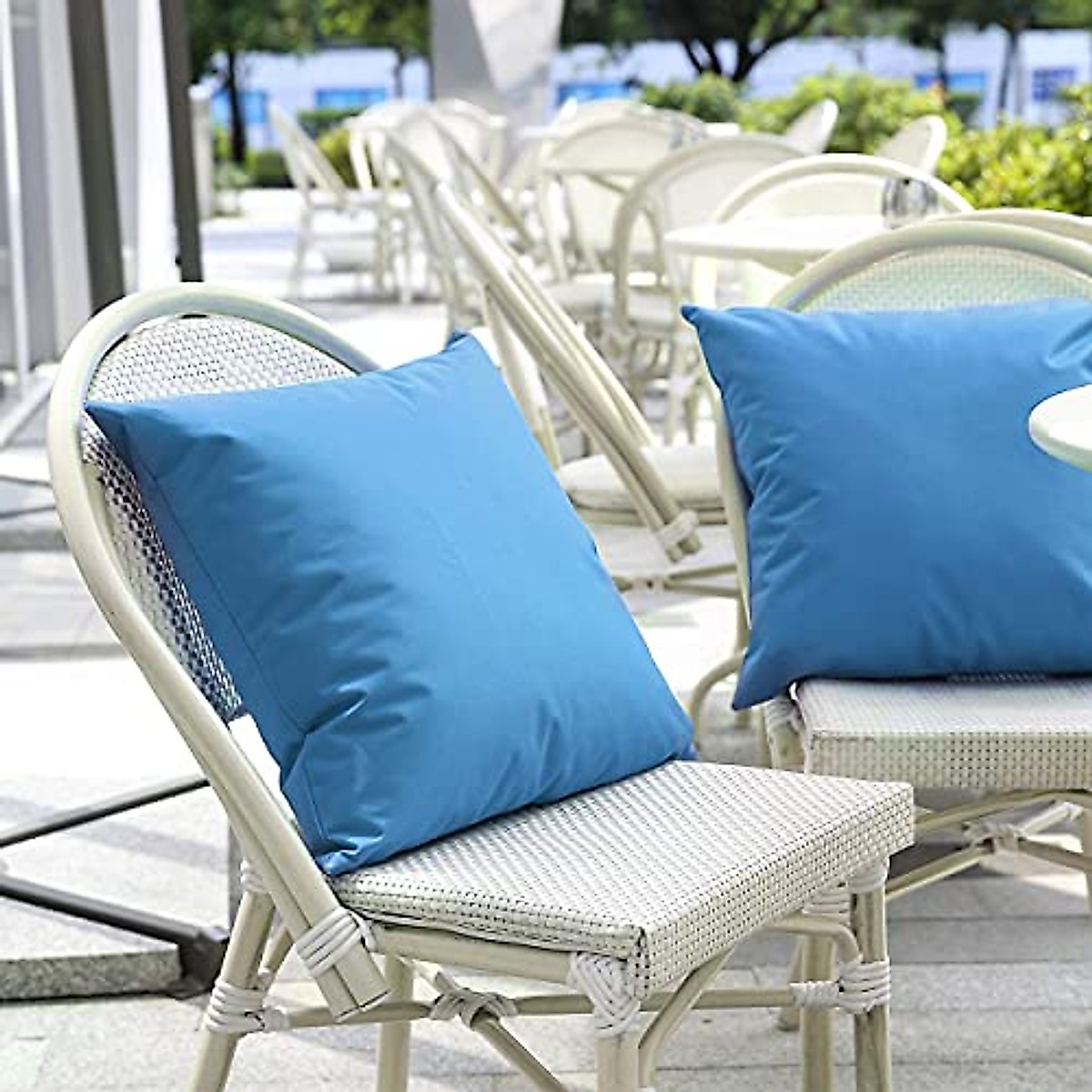 Lewondr Waterproof Outdoor Throw Pillow Cover, 2 Pack Solid PU Coating Throw Pillow Case UV Protection Garden Cushion Cover for Patio Sofa Couch Balcony 18"x18"(45x45cm) - Light Blue