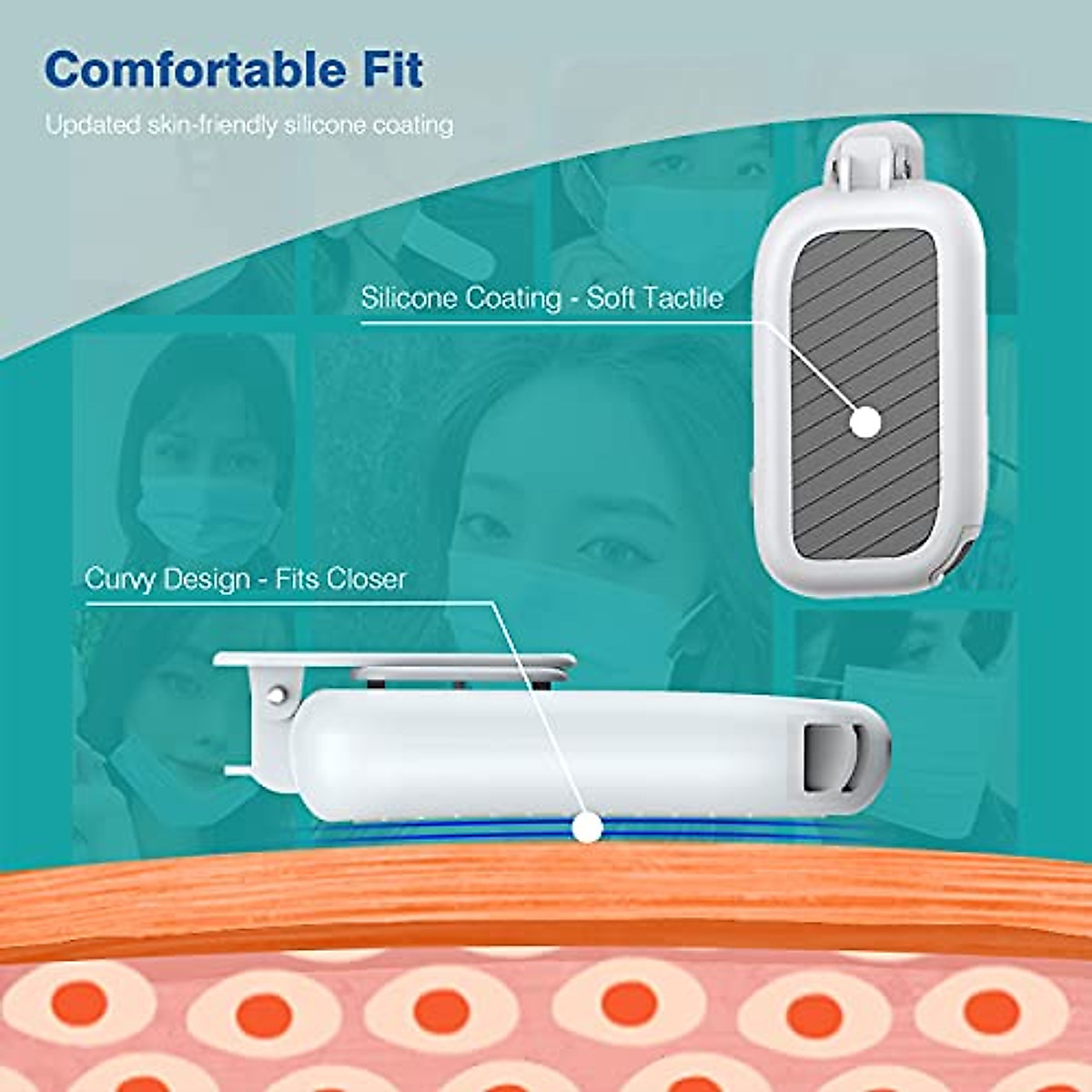 renemos Face Mask Fan Clip on - Electric Cooling Fan for Mask Wearable, Updated Larger Air Velocity with Soft Silicone Coating, Portable and Rechargeable