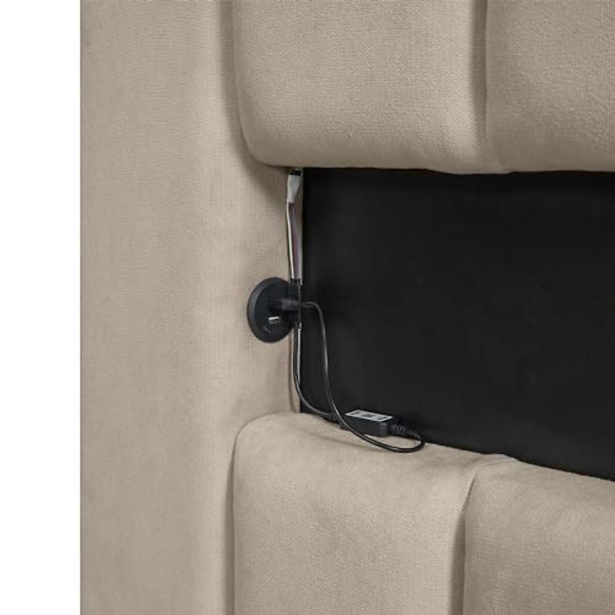 GLORHOME Queen Size Upholstered Platform Bed with LED Headboard and USB Charging Ports, Wooden Bed Frame，Beige