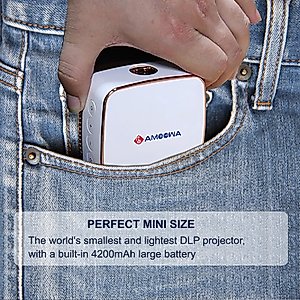AMOOWA Mini Projector with WiFi Bluetooth: Smart Portable,Built in Rechargeable Battery,1080P HD Support,DLP,4Hour Playtime,Connects to iPhone and Android TV Without HDMI interface RAM/ROM: 1GB+8G