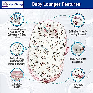 Baby Lounger Cover - Baby Nest for Baby Girls Boys- Soft Breathable Cotton Adjustable Newborn Bassinet Mattress- Changing Table Changing Pad- Sleep Bed Cover Fits 0-24 Months Newborn Infant Babies