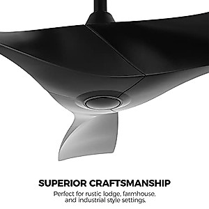 WINGBO 52" DC Ceiling Fan without Lights, Matte Black Ceiling Fan with Remote, 3 Curved ABS Blades, Noiseless Reversible DC Motor, Modern Ceiling Fan for Kitchen Bedroom Living Room, ETL Listed