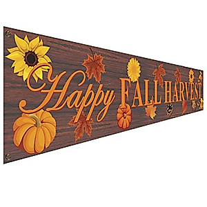 98"x 19" Large Happy Fall Harvest Banner- Long Fall Thanksgiving Outdoor Decoration Banner Background Orange Leaves Pumpkin Autumn Banner for Wall Office Fence Yard Garage Backdrop