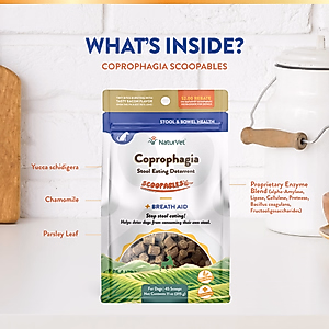 NaturVet Scoopables Coprophagia for Dogs - No Poop Eating for Dogs - Stool Eating Deterrent Supplement with Probiotic & Digestive Enzymes - Hickory Smoked Bacon Flavored | 11oz Bag
