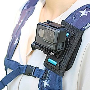 Backpack Shoulder Strap Mount Camera with Adjustable Shoulder Pad and 360 Degree Rotating Base Compatible with GoPro Hero 11 Black, Hero 10/9/8/7, AKASO, DJI, Insta360 and Most Action Cameras