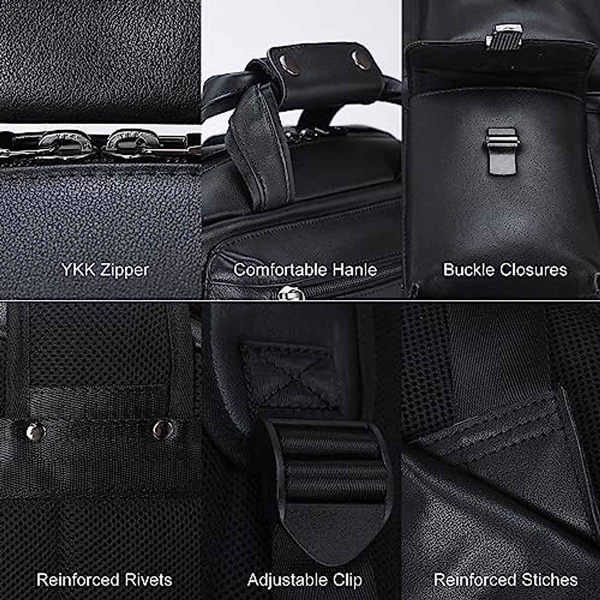Masa Kawa Black Leather Backpack for Men 15.6 Inch Laptop Bag Multi Pockets Rucksack Casual Business Work Travel Daypack