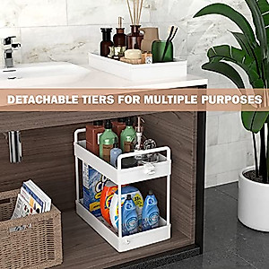 Ronlap 3 Tier Classic Slim Storage Cart with Wheels Slide Out Plastic Rolling Utility Cart Organizer for Bathroom Laundry Room Kitchen Office Narrow Place, White