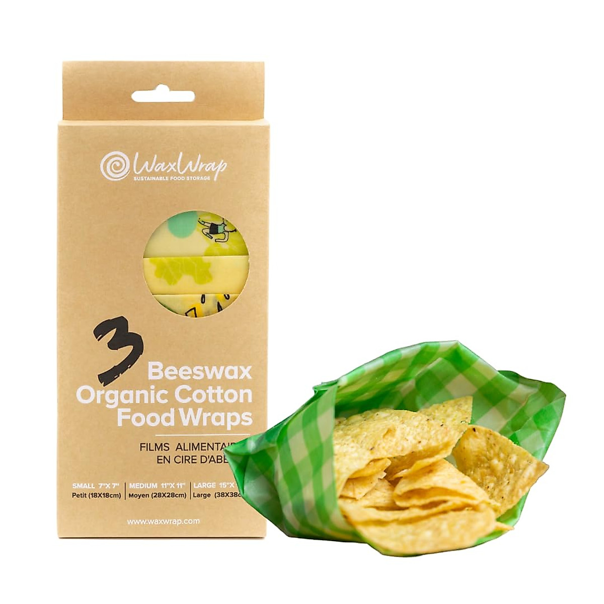 WaxWrap Beeswax Wraps for Food - Organic Cotton Food Wraps - Eco Friendly Reusable Stretch Wrap - Bees Wax Wraps Reusable Food Storage | Assorted 3 Pack (S, M, L)