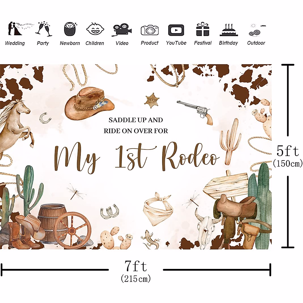Hilioens 7×5ft My 1st Rodeo Backdrop Western Cowboy First Birthday Background for Girl Wild West Cactus Mexican Cowboy Party Decorations Banner Supplies
