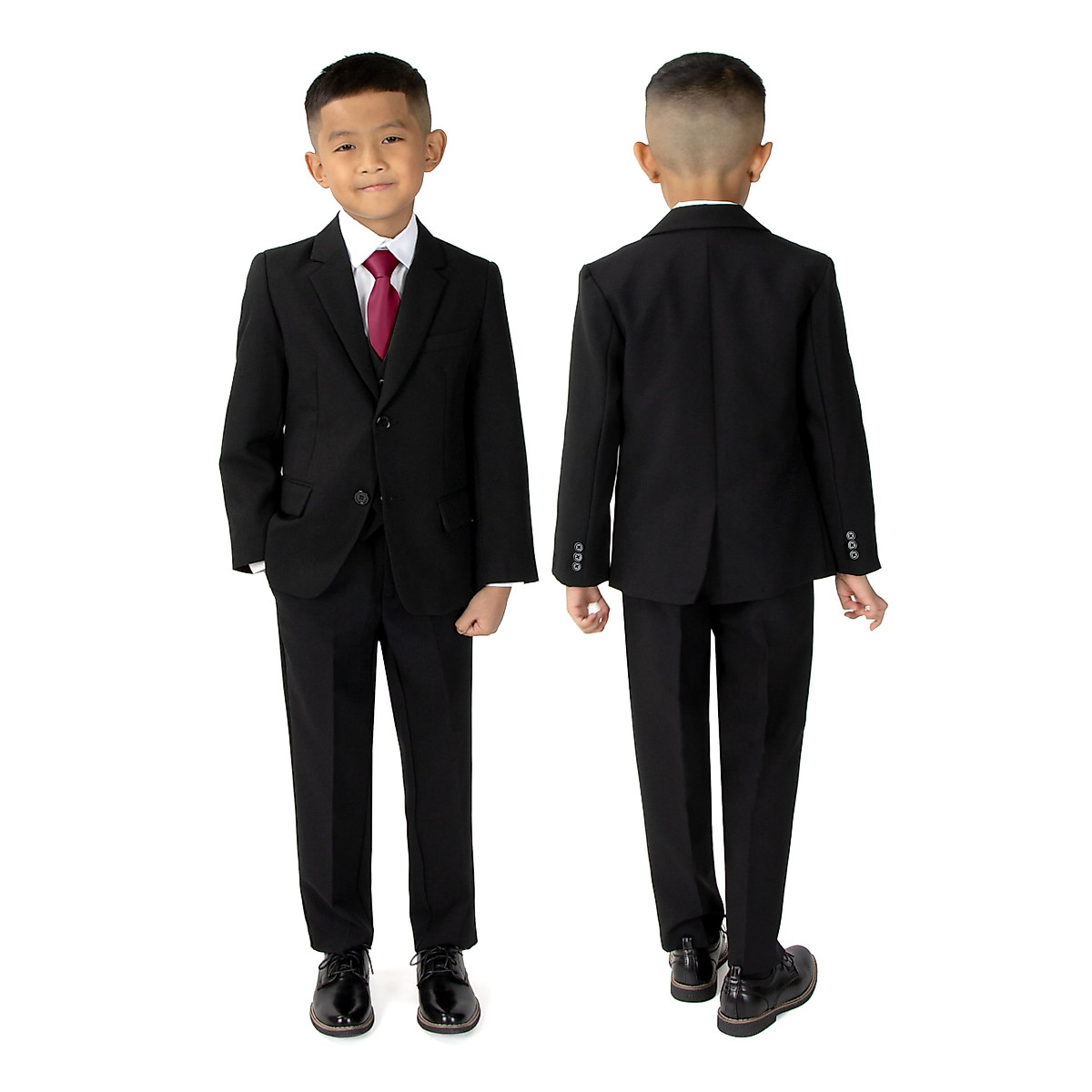 Spring Notion Big Boys' Modern Fit Dress Suit Set 10 Black w/Burgundy Tie
