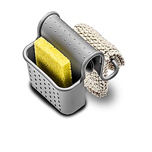 madesmart Over-The-Sink Towel and Sponge Saddle with Ventilation Holes, Dish Cloth and Sponge Holder Sink Caddy for Divided Sinks, Silver