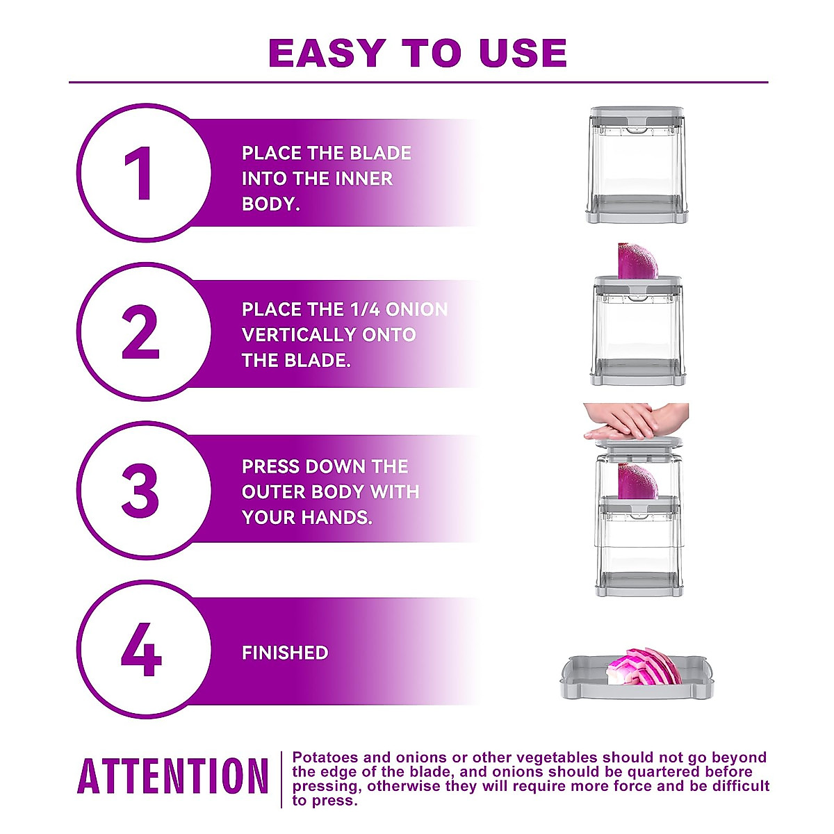 French Fry Cutter 4-in-1 Food Dicer Chop Box, Potato Cutter for Fries Potato French Fry Onion Cutter Food Chopper Manual Hand Vegetable Cutter Dicer Apple Slicer, 4 Blades