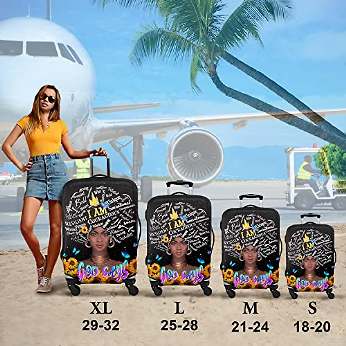 Luggage Cover Approved Cute Travel Suitcase Protector African American Elastic Washable Baggage Covers for 18-20 inch Girl Luggage(S)