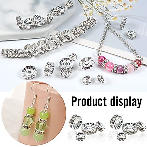 TOAOB 200pcs Rondelle Spacer Beads 6mm 8mm 10mm Round Crystal Czech Loose Spacer Beads Silver Rhinestone Charms Beads with Elastic String for DIY Crafts Jewelry Making Necklace Bracelet