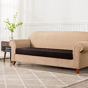 SUBRTEX Leather Waterproof Cushion Covers Breathable Sofa Seat Slipcpvers for 3 Seaters Stretch Replacement for Furniture Protector (Large, Chocolate)