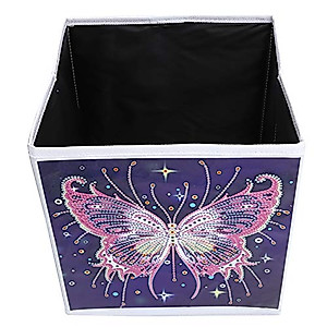 Yosoo Diamond Painting Storage Box, DIY Diamond Painting Organizer Butterfly Pattern Decor Foldable Storage Box Household Desktop Case