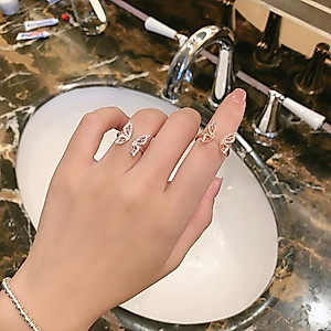 NewZenro Luxury CZ Butterfly Open Ring for Women Elegant 925 Sterling Silver Cubic Zirconia Engagement Statement Adjustable Knuckles Finger Rings for Her Wedding Birthday (Silver)