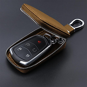 BESULEN Car Key Case Holder, Leather Car Key Chain Bag Car Remote Key Fob Holder, Auto Smart Key Fob Case Key Pouch with Keychain, Keychain Protector Case Car Accessories (Brown)