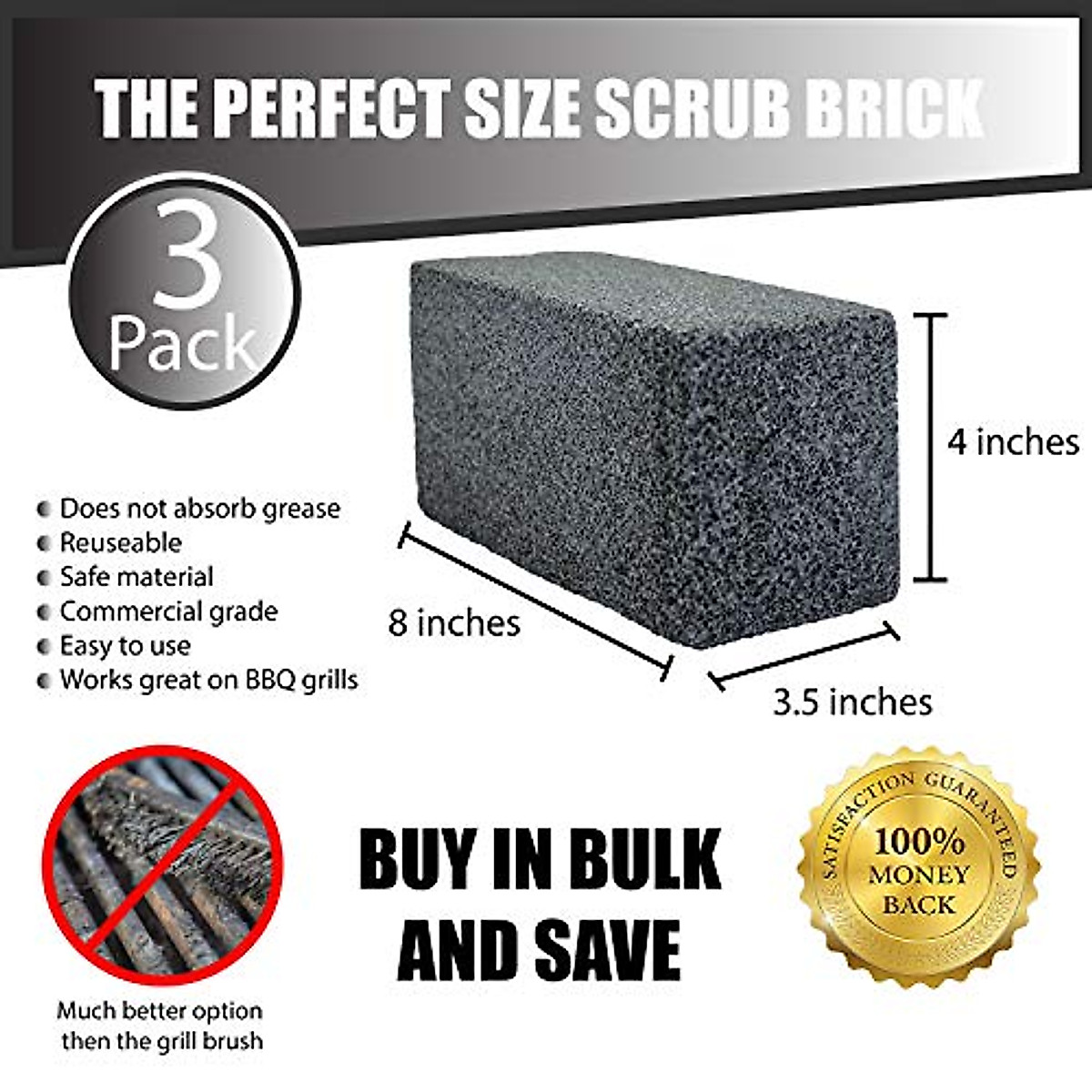 Grill Griddle Cleaning Brick Block, Pack of 3 - Pumice Cleaner Stone Tool for Grates, Flat top Cookers and Stoves