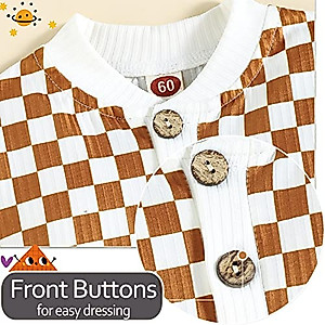 Aweyoo Baby Boy Winter Outfits 2 Piece Neutral Baby Clothes Long Sleeve Romper Checkerboard Bodysuit Top Pants Thanksgiving Baby Outfit
