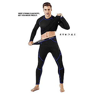 MOBIUSPHY Thermal Underwear for Men Long Johns Set with Fleece Lined Base Layer Top Bottom L Black
