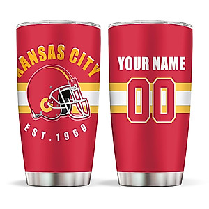 Custom Kansas City Tumbler 20oz Stainless Steel with Lid & Straw Personalized Football Fans Gifts for Women Men Coffee Travel Mug Cup Add Name Number