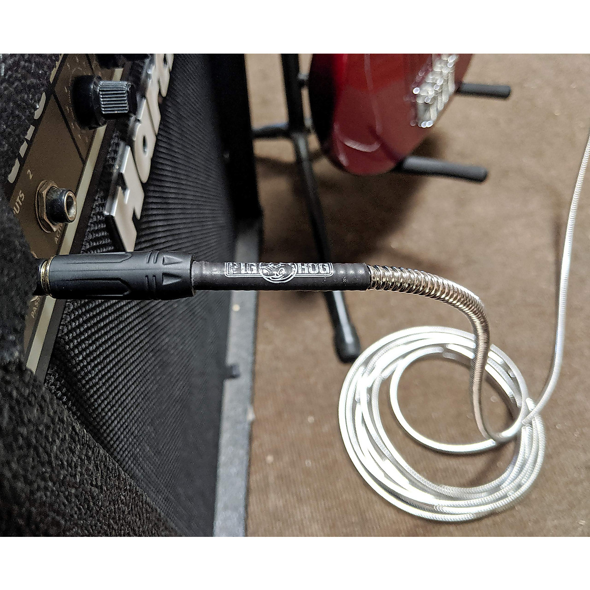 Pig Hog PHAC-20R Armor Clad Right-Angle 1/4" to 1/4" Guitar Instrument Cable, 20 Feet