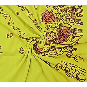 Peegli Vintage Indian Green Georgette Art Décor DIY Fabric Traditional Sequins Work Textile