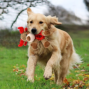 Malier Christmas Squeaky Dog Toys, Durable Latex Rubber Dog Chew Bite Toy Stuffed Dog Toys, Funny Interactive Dog Toys with Crinkle Paper for Puppy Small Medium Pets Dogs (Elk)