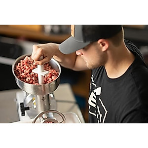 MEAT! 1 HP Meat Grinder with 3 Stuffing Tubes, 2 Stainless Steel Grinding Plates, and a Stainless Steel Stuffing Plate for Making Ground Meat
