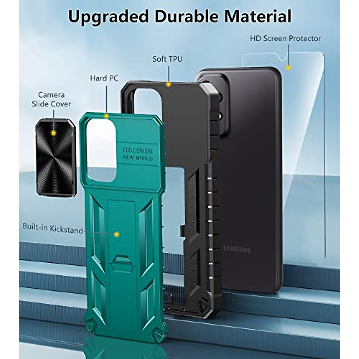 FNTCASE for Galaxy A23 5G|4G Case: Samsung A23 Case Military Drop Protective Heavy Duty Protection Cell Phone Cover with Kickstand | Shockproof Rugged TPU Matte Textured Tough Hybrid Bumper - 6.6inch