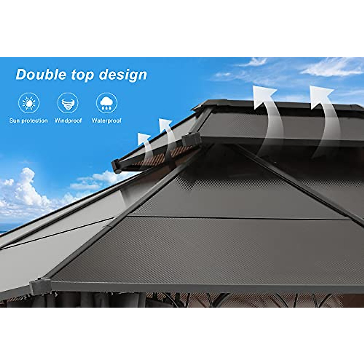 10x10 Double Roof Hardtop Patio Gazebo with Curtains and Netting by ABCCANOPY