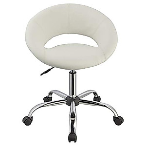 Duhome PU Leather Working Stool, Adjustable Swivel Task Computer Chair with Wheels, White Massage Salon Facial Spa Medical Chair Stool with Backrest