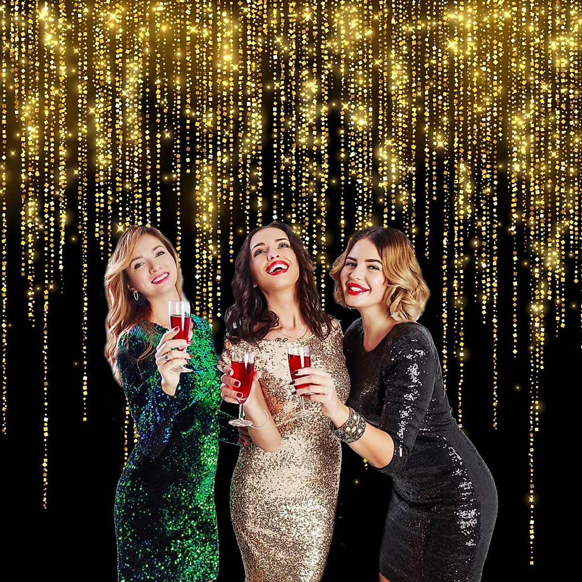 ASOONYUM 84"x60" Gold Glitter Backdrop Golden Black Birthday Party Background for Photography Women Men GIirl Sweet 16th 18th 40th Baby Shower Happy Birthday Banner Kids Portraits Photo Props