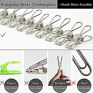 JDGOOMA 2 Pack Stainless Steel Laundry Drying Rack Windproof Clothes Hangers with 20 Clips for Drying Socks,Towels,Diapers,Bras,Baby Clothes,Underwear,Scarfs,Hats,Gloves - Upgraded Type