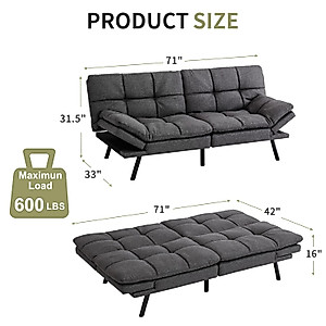 MUUEGM Futon Sofa Bed Couch, Memory Foam Futon Convertible Futon Couch, Sofa Bed Couch,Modern Loveseat Daybed Sofa,Comfy Sleeper Couch for Apartment, Living Room,Easy Assemble,Grey