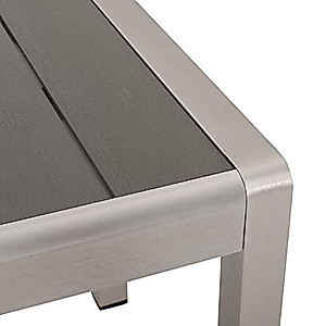 Great Deal Furniture Odelia Outdoor Modern Aluminum Dining Bench with Faux Wood Seat, Gray and Silver
