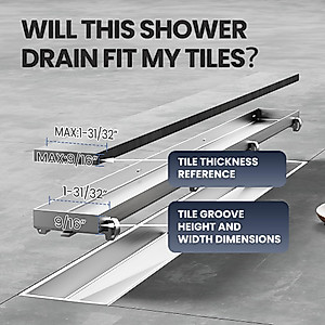 LISEEGO Linear Shower Drain 60 Inch, Shower Drain with 2-in-1 Tile Insert Panel, Brushed AISI 304 Stainless Steel Linear Drain for Fast Drainage, Floor Drain for Bathroom, Kitchen, Garage & More