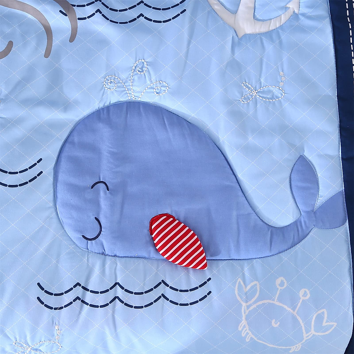 Wowelife Nautical Crib Bedding Sets 3 Piece Whale Crib Comforter Bed Set Sea Crib Bedding Set Nursery Bedding Set with Comforter,Skirt and Fitted Sheet
