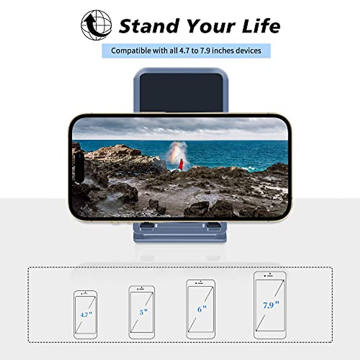 Cell Phone Stand, Adjustable Phone Stand for Desk,Phone Dock,Holder,Aluminum Desktop Stand,Travel Holder,Accessories DeskCompatible for iPhone 14 13 12 11 Pro Max X Xr Samsung S22 S21 A53 Space Grey